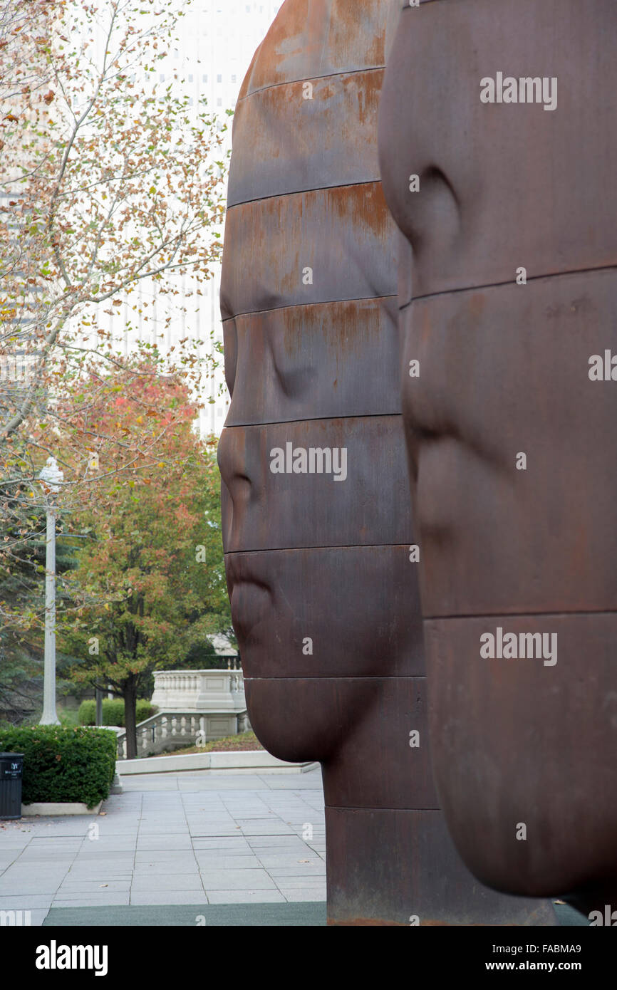 Face and head sculpture in Millennium Park, Chicago, Illinois, USA ...