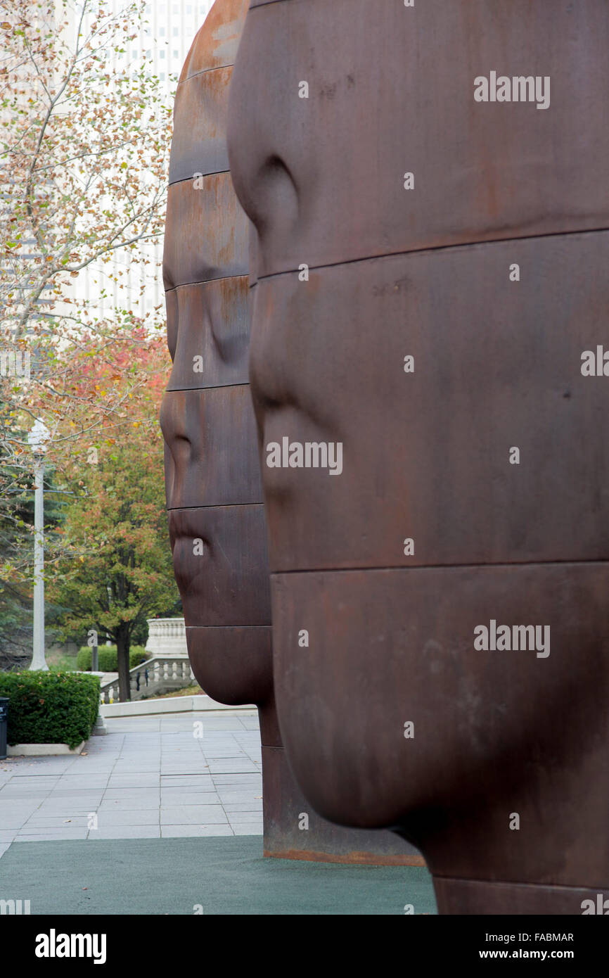 Face and head sculpture in Millennium Park, Chicago, Illinois, USA ...