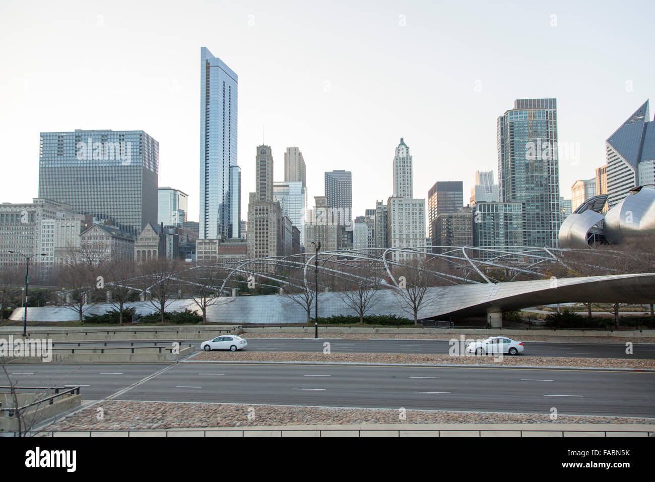 View across Columbus Drive from Maggie Daley Park towards Millennium ...