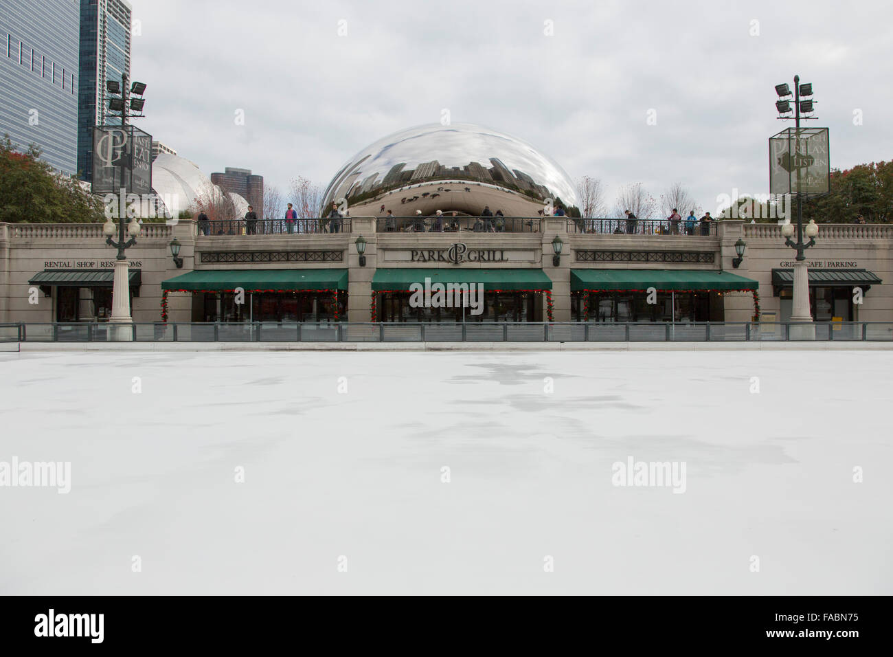 View across the ice at the McCormick Tribune Plaza & Ice Rink in ...