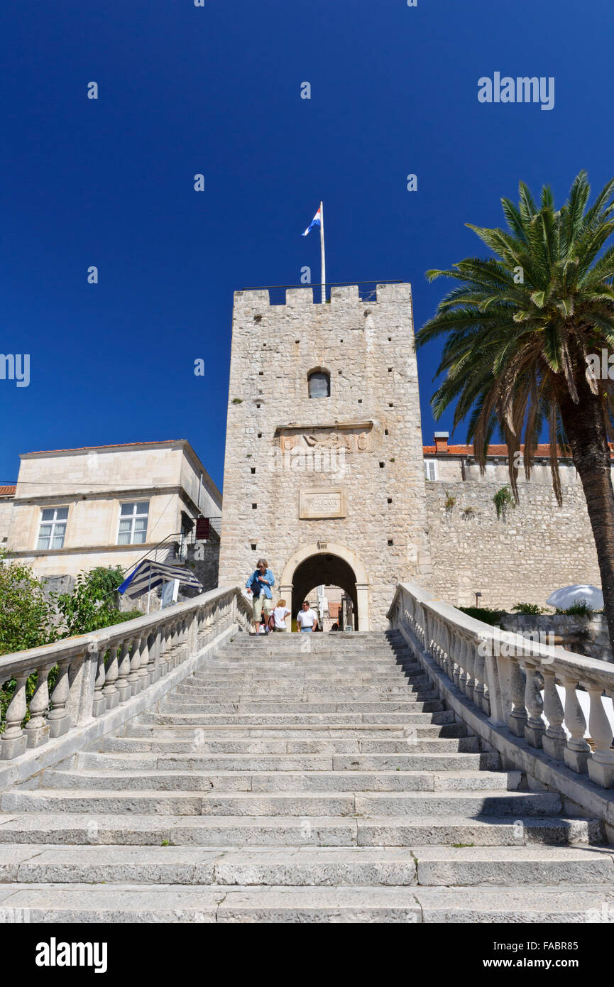 The main entrance of the Old Fortress to the old town in Korcula Stock ...