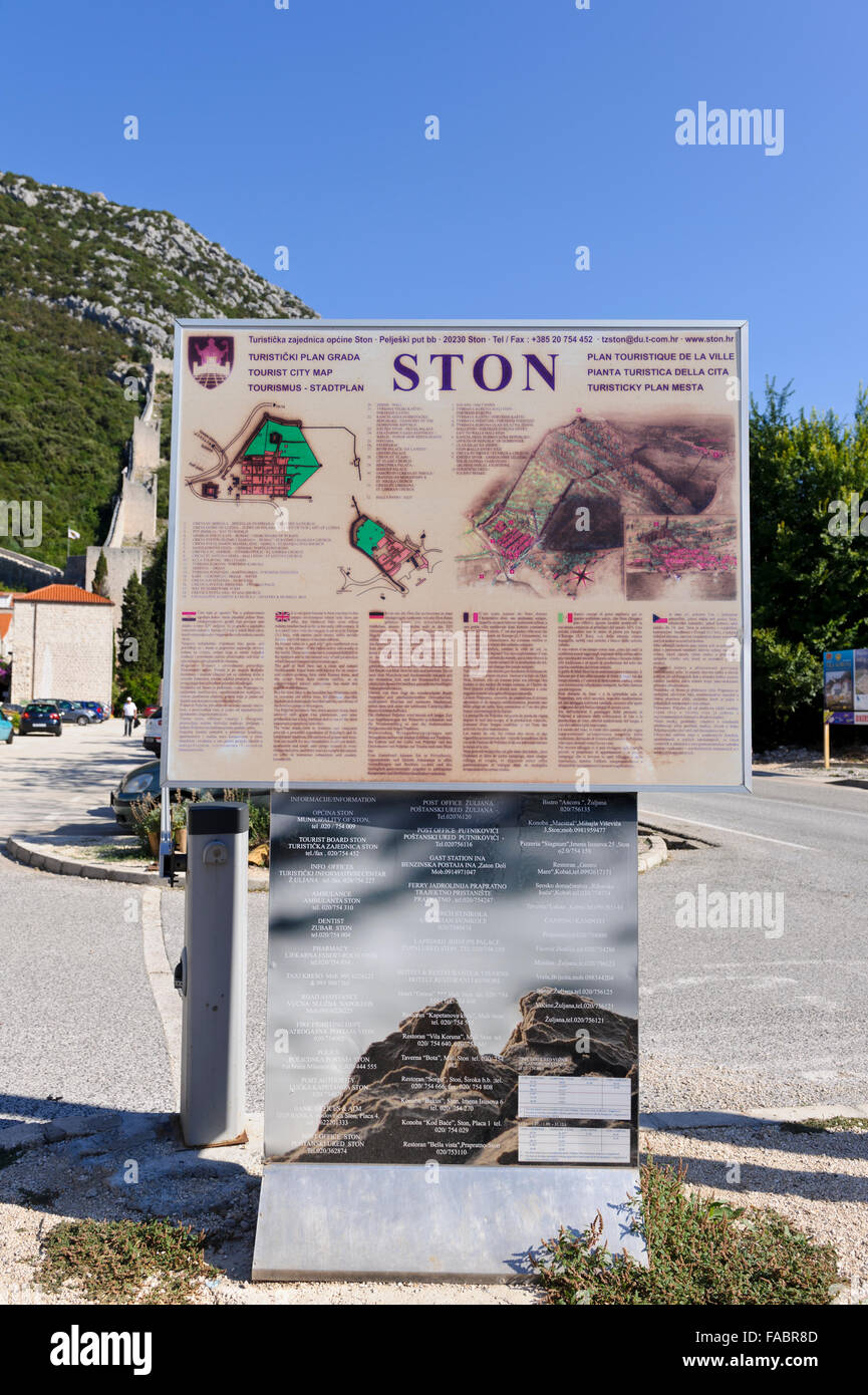 A map of the village of Ston which has a fortified perimeter walls ...