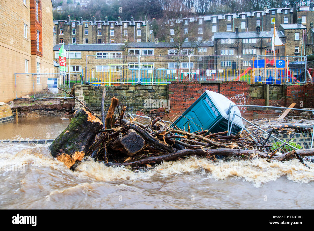 Hebden Bridge, West Yorkshire, UK. 26th December, 2015. Debris washed ...