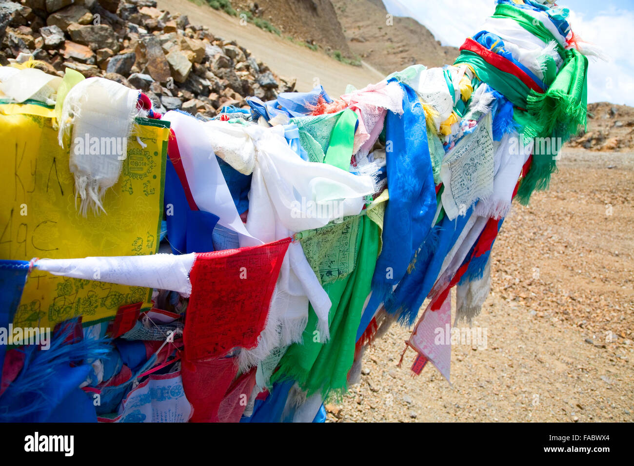 prayer flags blowing in wind Stock Photo - Alamy
