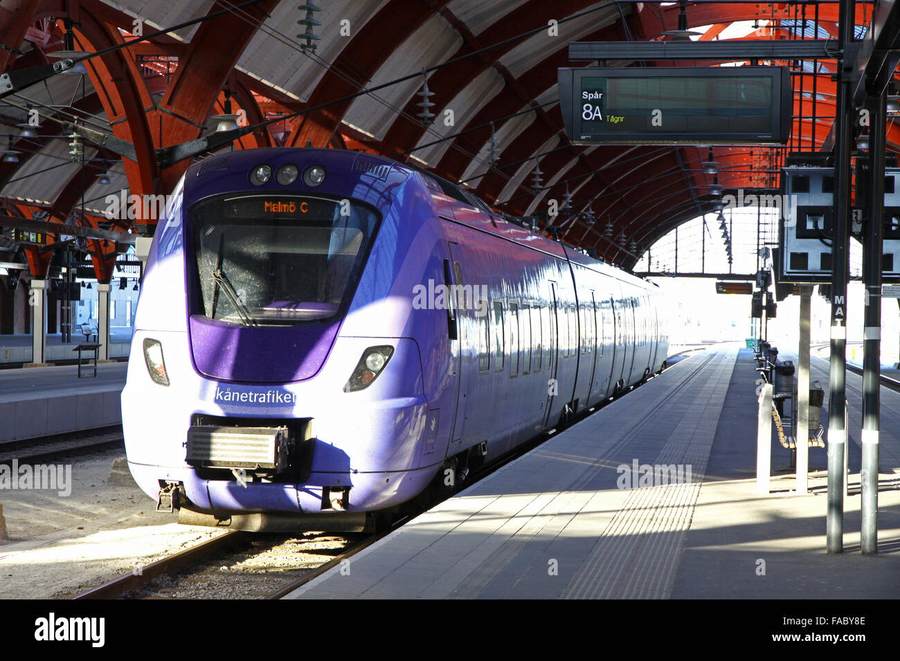 Train platforms of Central railway station in Malmo, Sweden. It serves ...