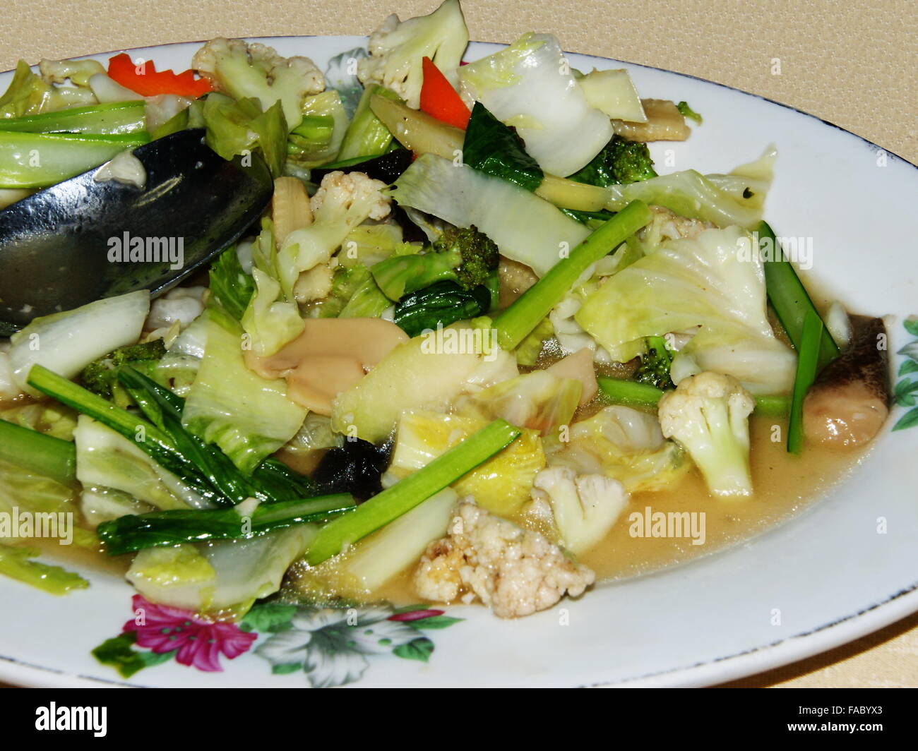 Asian vegetable garnish - a mixture of vegetables and mushrooms ...