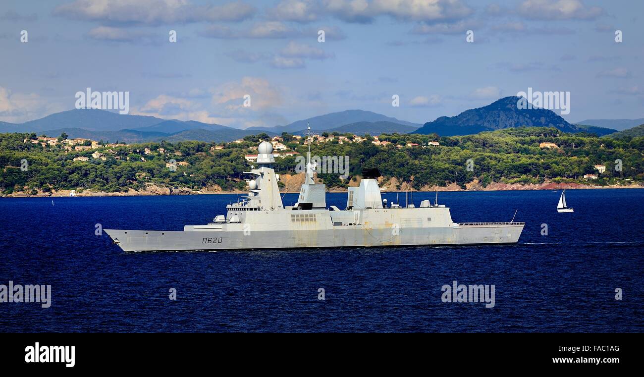 French Destroyer and the yacht Stock Photo - Alamy