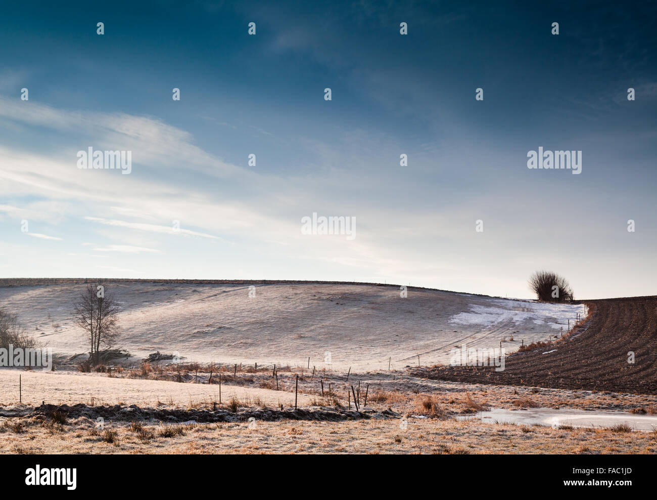 Winter Farmland Field Covered in Frost Stock Photo - Alamy