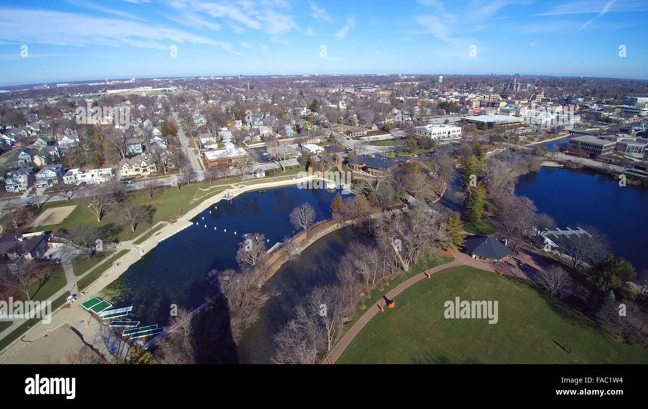 Flyover Naperville , Bird eye view. Riverwalk Stock Photo - Alamy