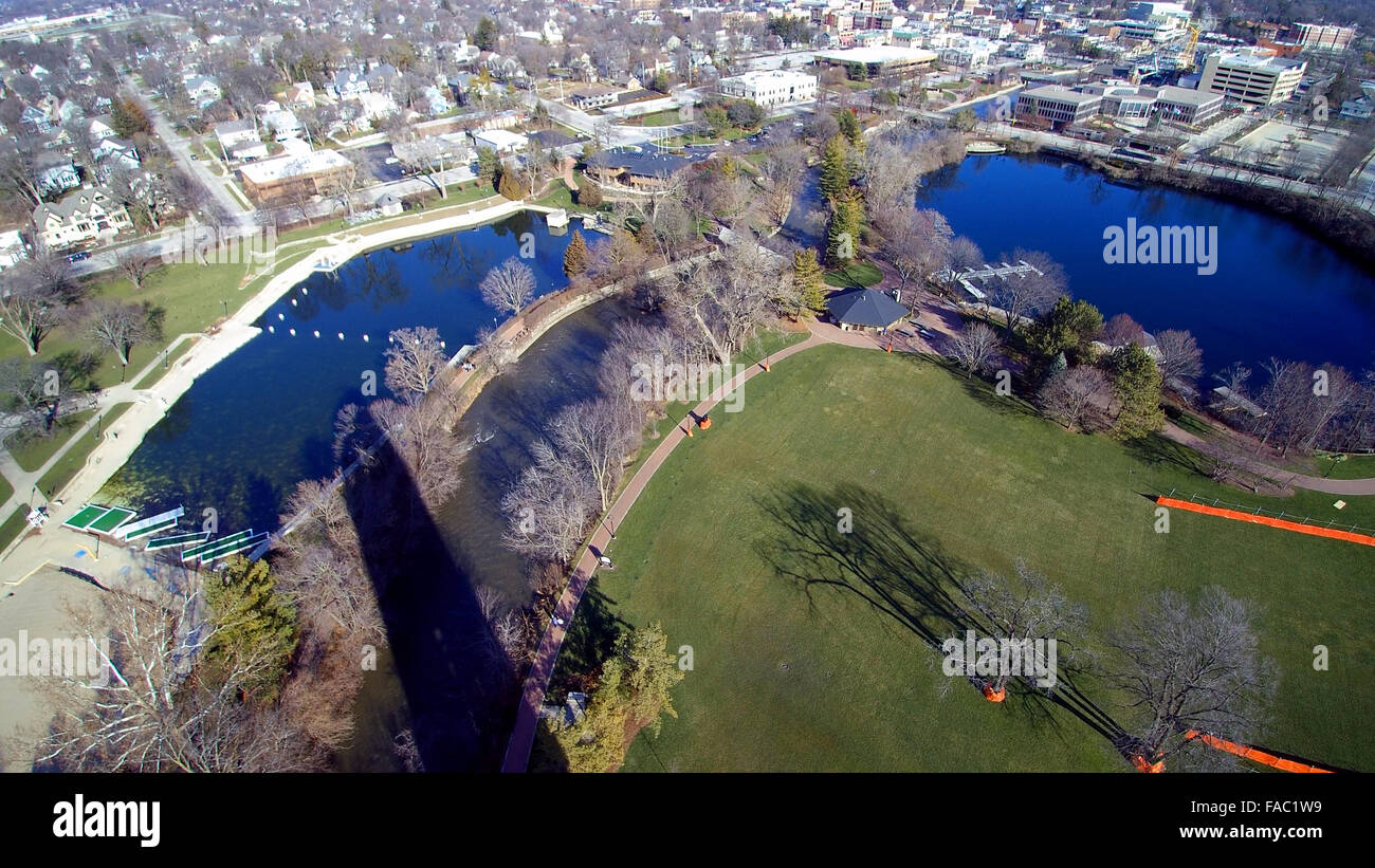 Flyover Naperville , Bird eye view. Riverwalk Stock Photo - Alamy