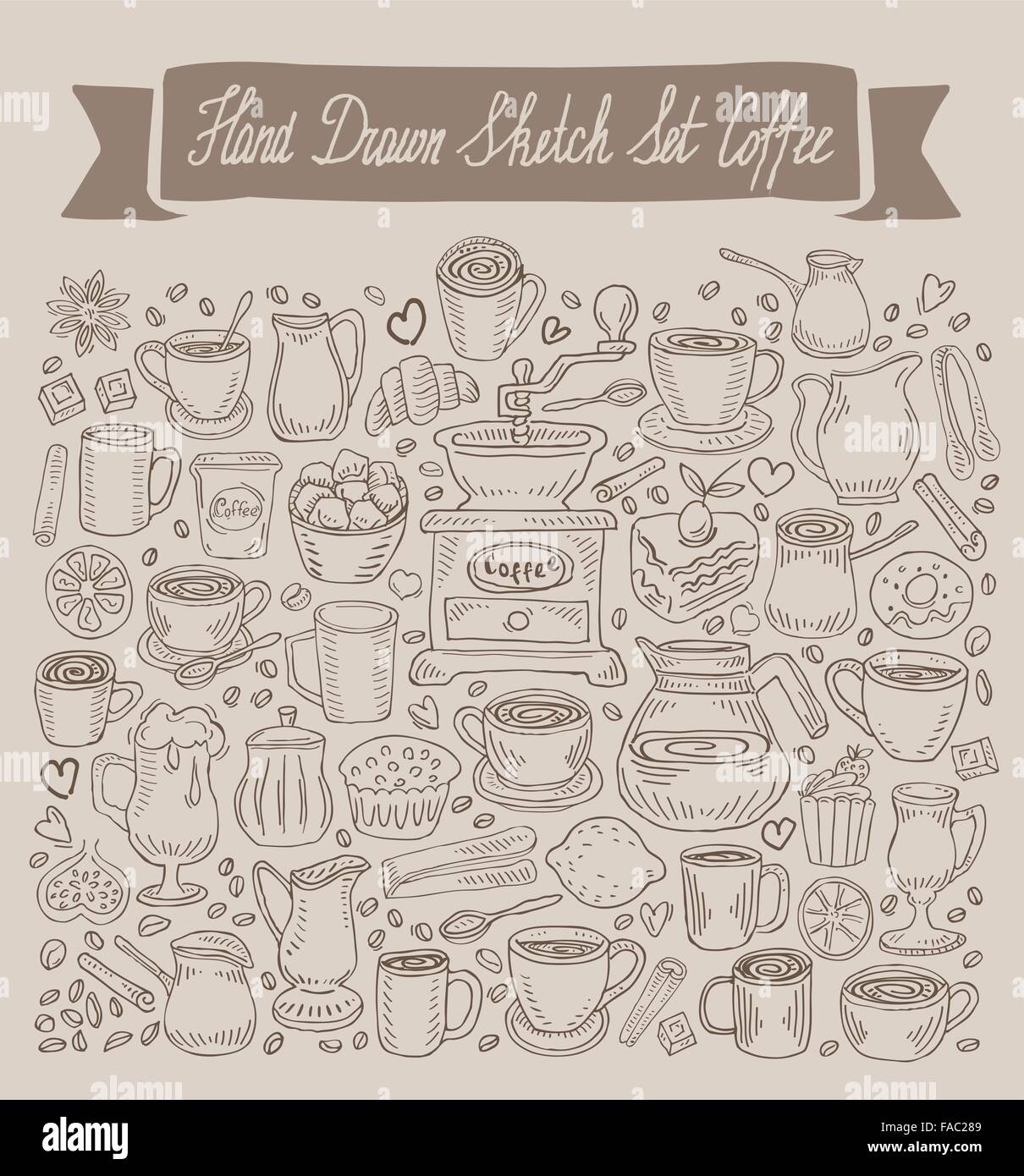 Hand drawn sketch set coffee. Vector illustration Stock Vector Image ...