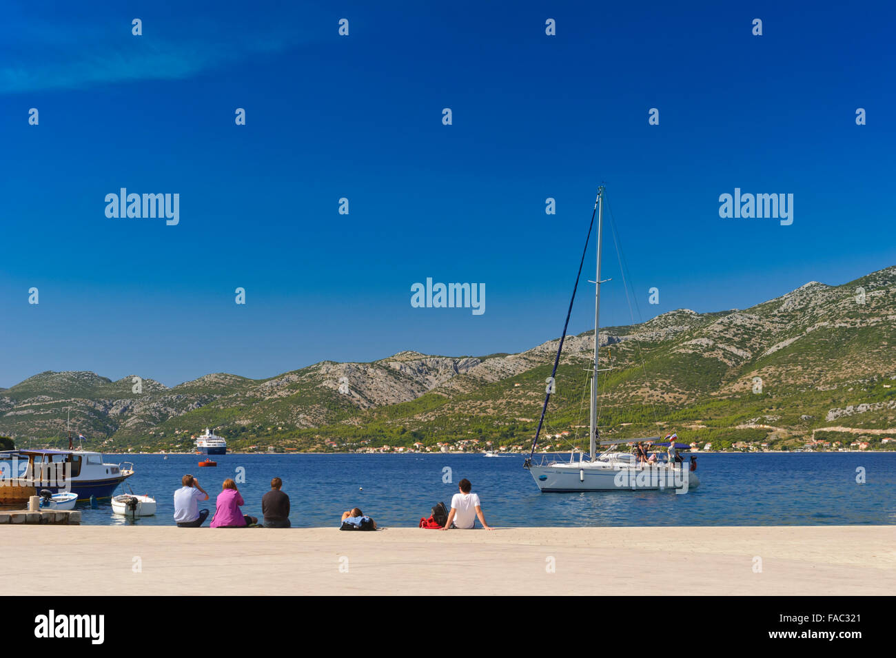 Seafront of the Croatian island of Korcula in the Adriatic Sea, off the ...
