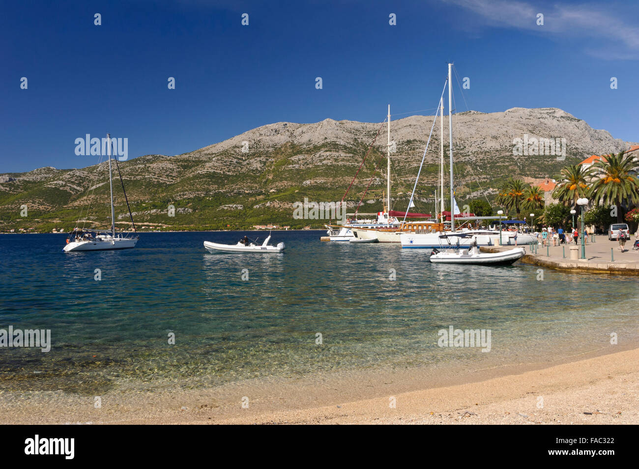 Seafront of the Croatian island of Korcula in the Adriatic Sea, off the ...