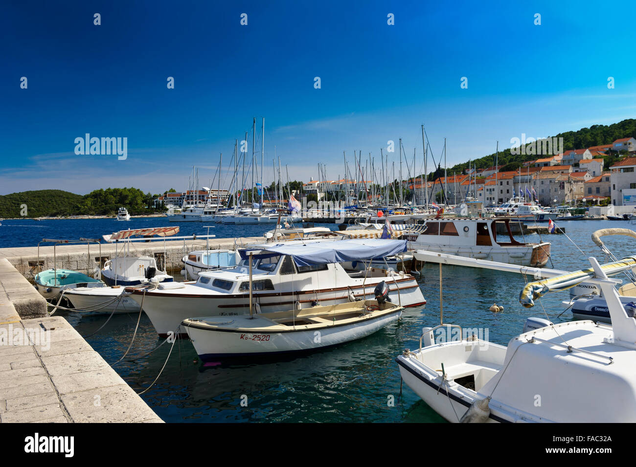 Seafront of the Croatian island of Korcula in the Adriatic Sea, off the ...