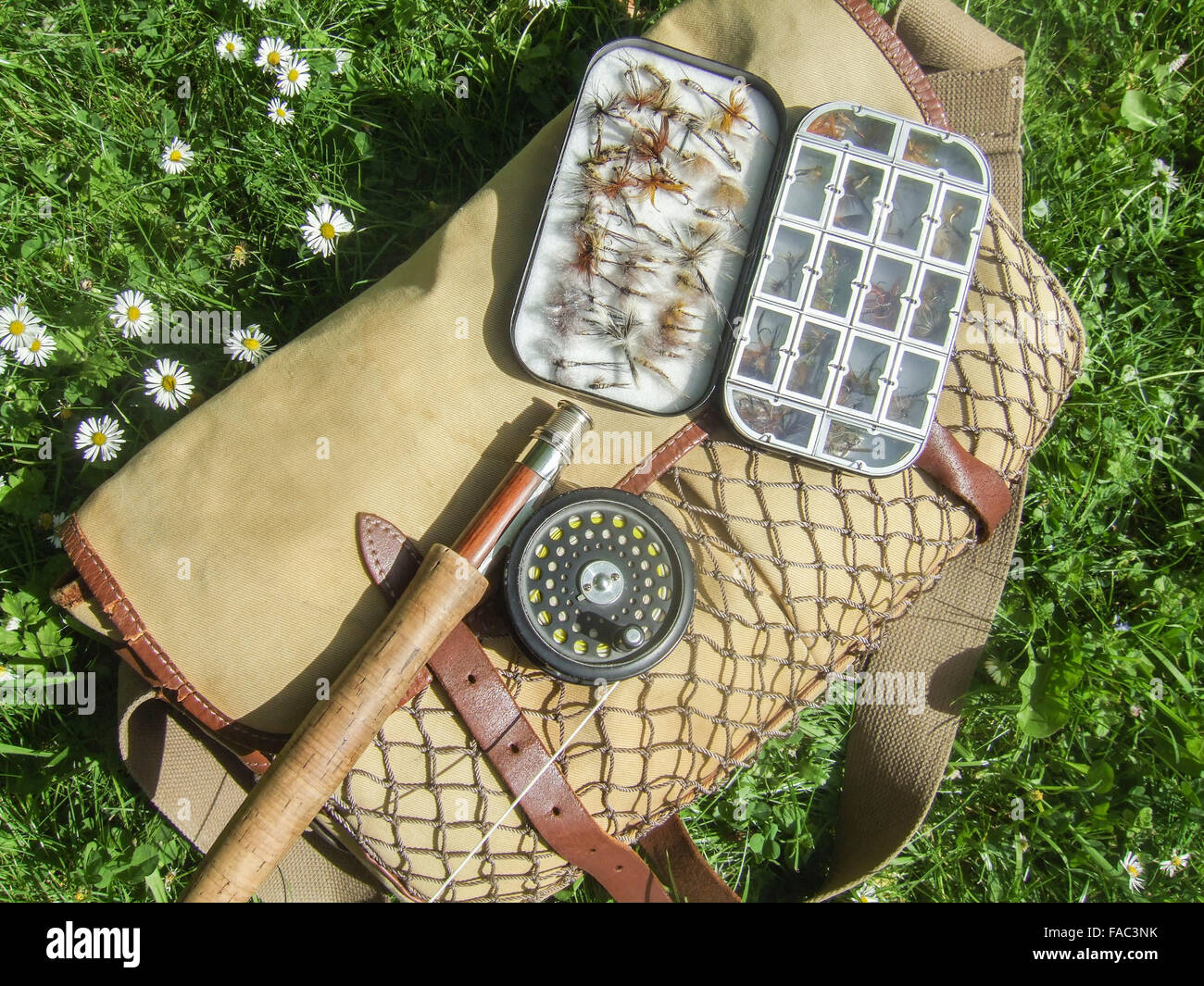 Fishing the mayfly season on an English chalkstream in the summer Stock ...