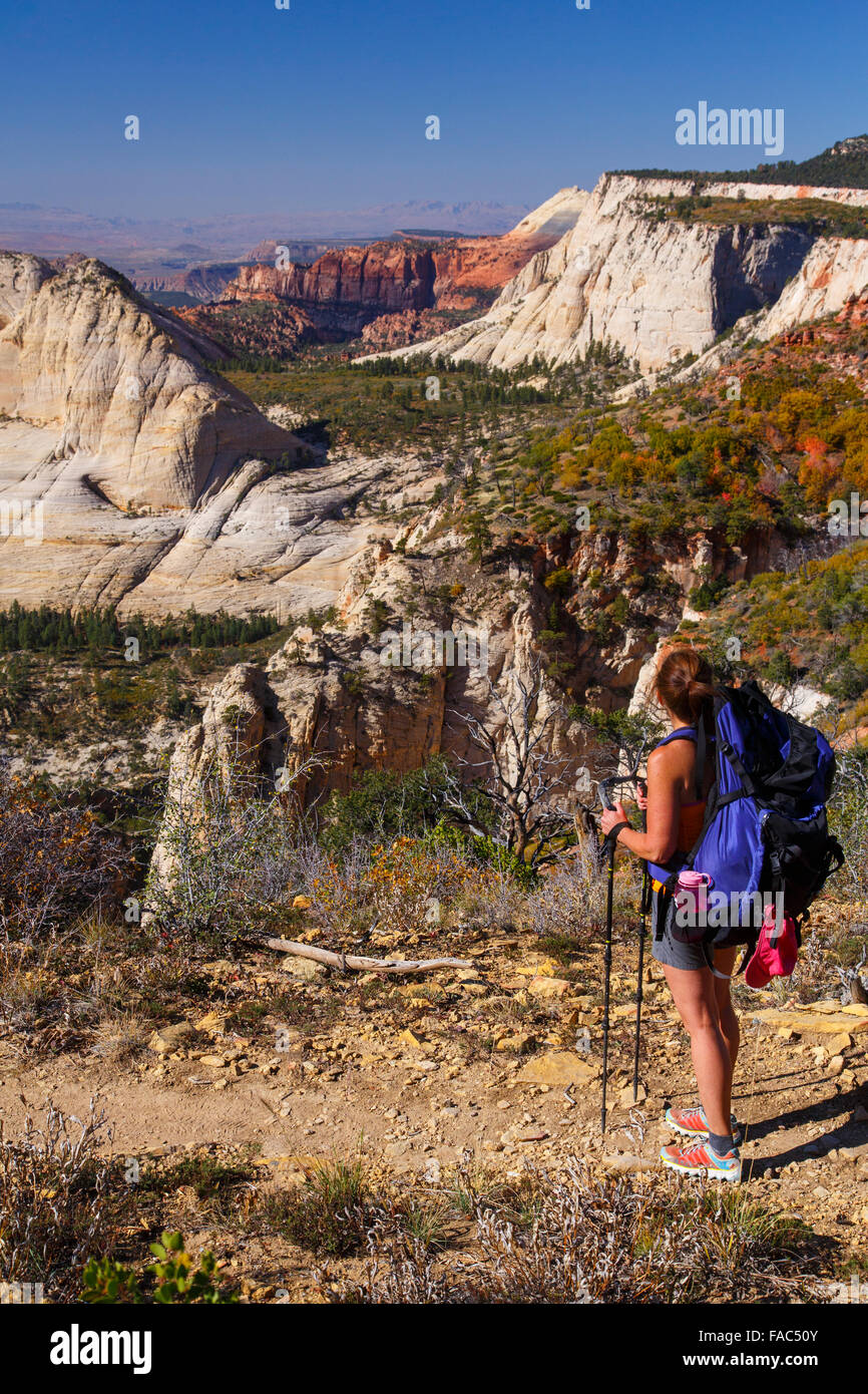 Backpacking on the West Rim Trail, Zion National Park, Utah Stock Photo ...