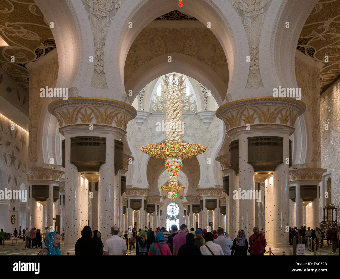 Tourists visiting Sheikh Zayed Grand Mosque located in Abu Dhabi, the ...