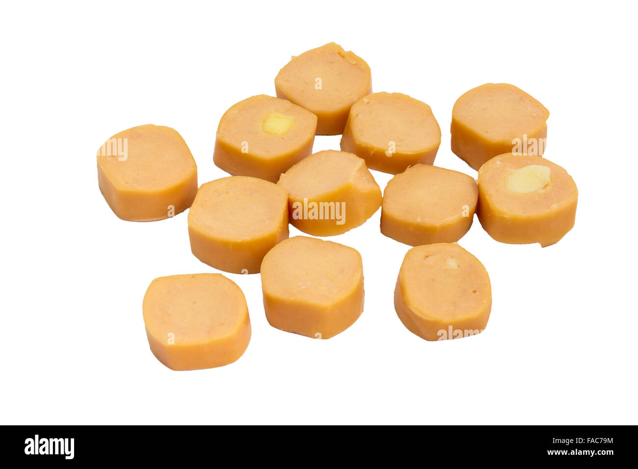 slices of raw wiener sausage isolated on white background Stock Photo ...