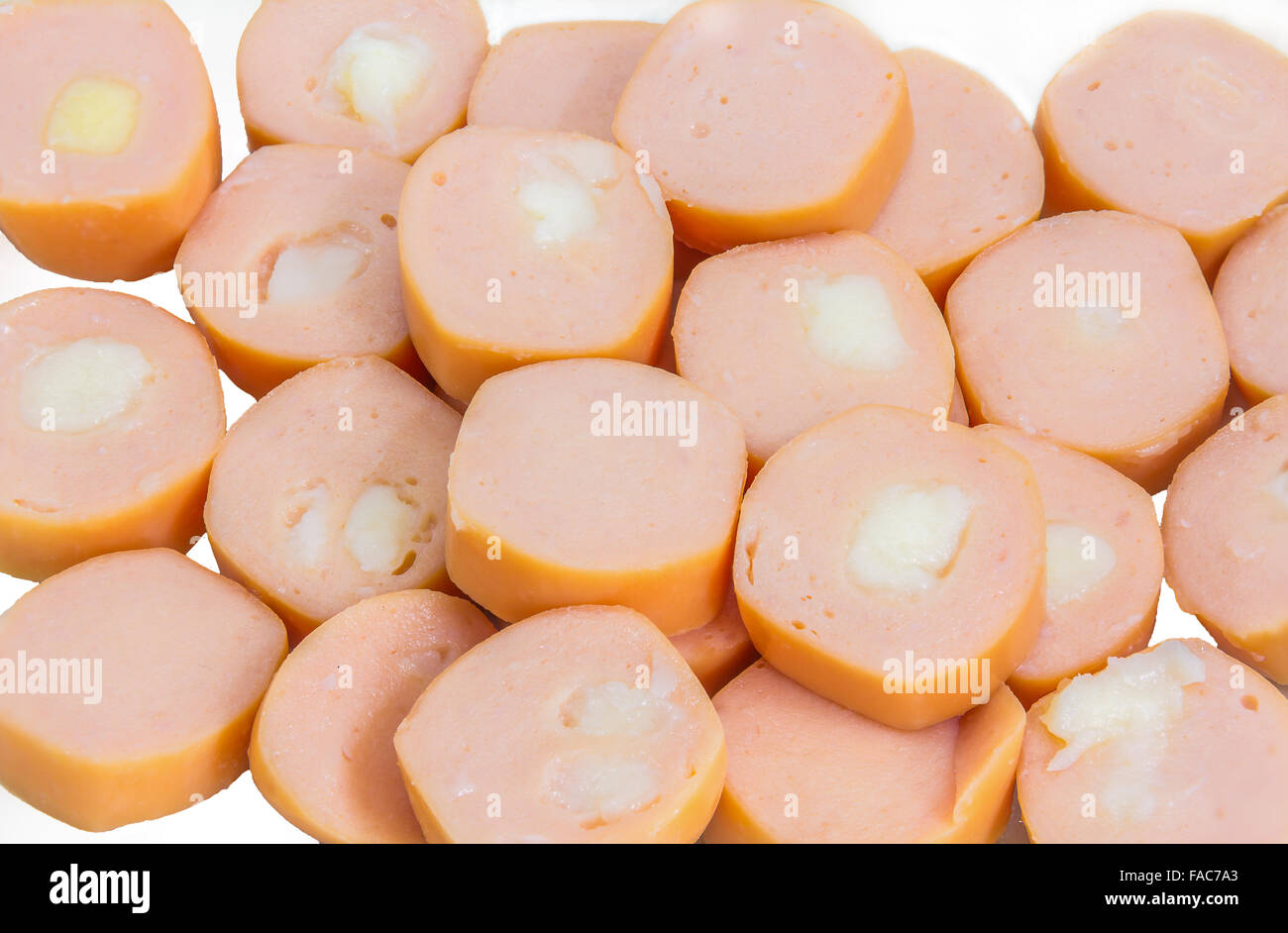 slices of raw wiener sausage isolated on white background Stock Photo ...
