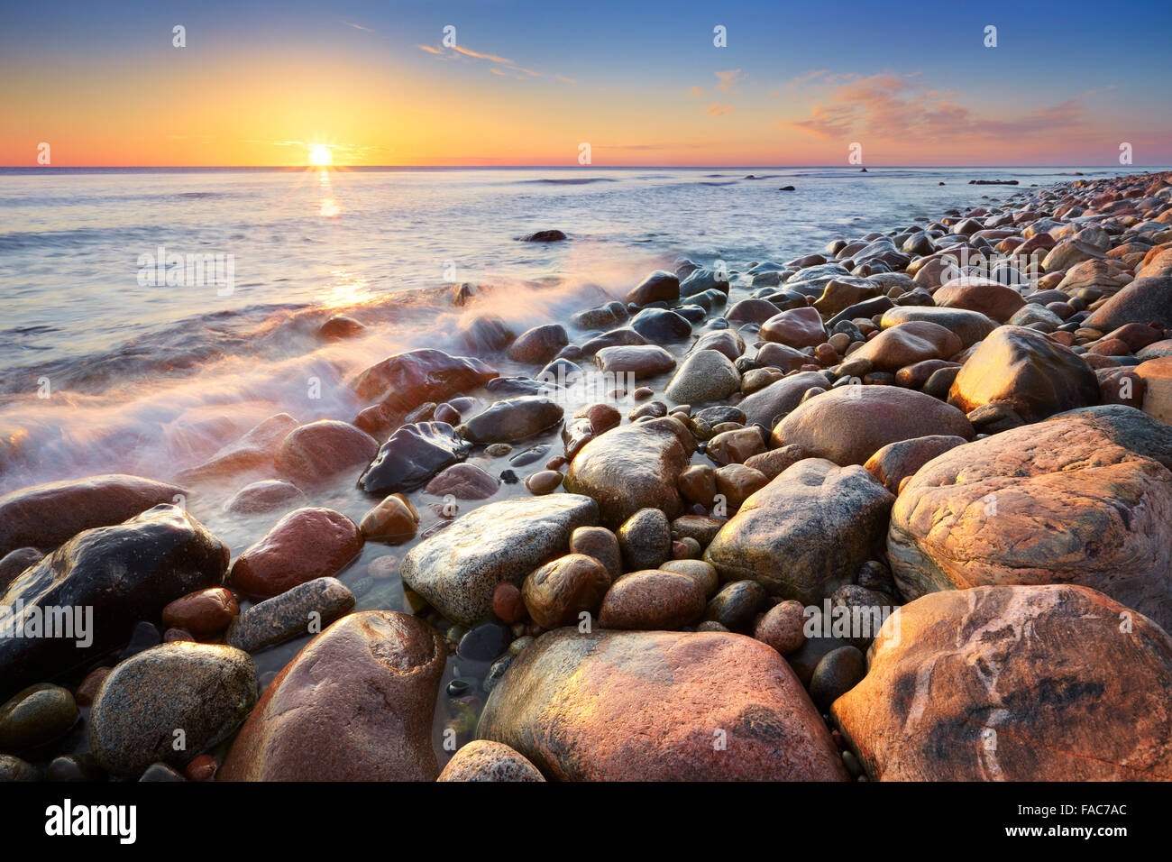 Baltic Sea landscape at sunrise, Pomerania, Poland, Europe Stock Photo ...