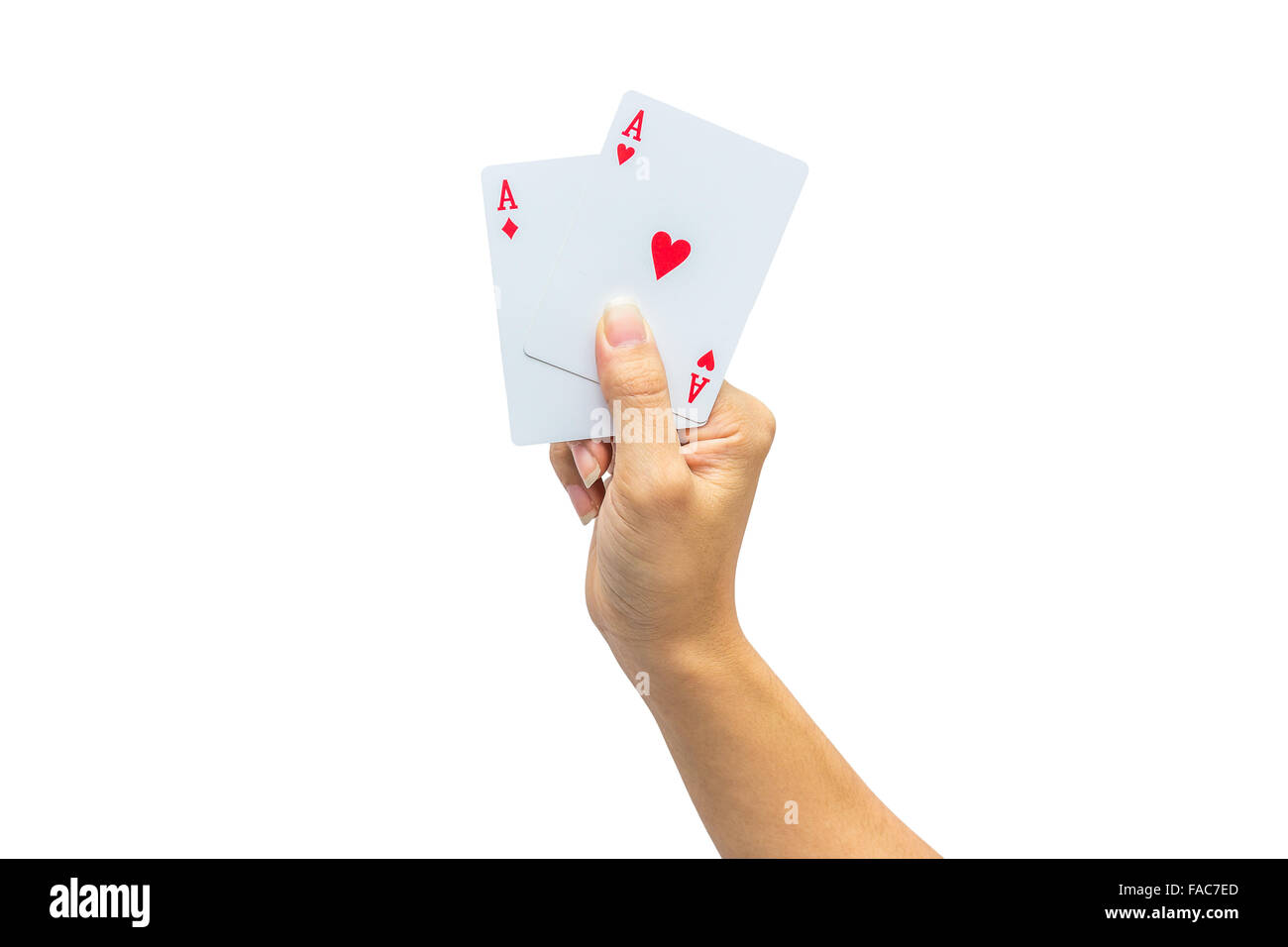 Playing cards in hand isolated on white background Stock Photo - Alamy