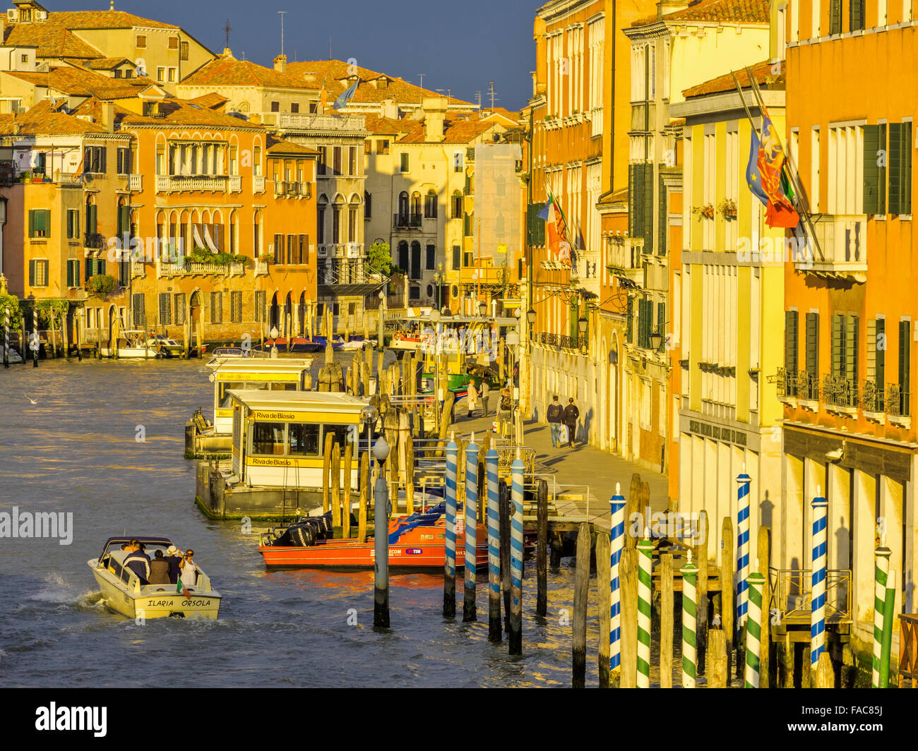 Grand canal view from Ponte degli Scalzi bridge at sunset in Venice ...