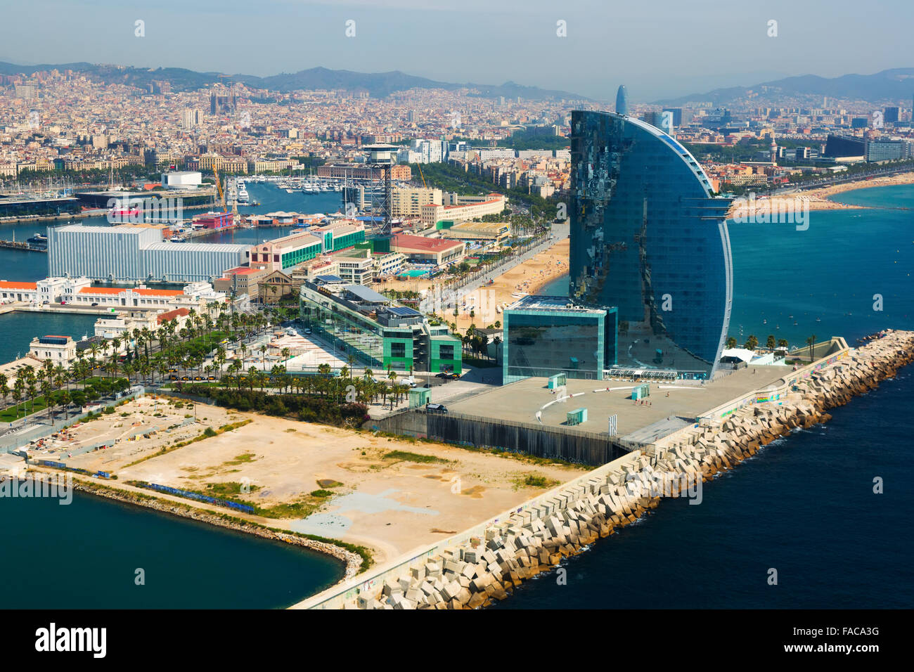 Aerial view of Barcelona from sea side. Spain Stock Photo - Alamy