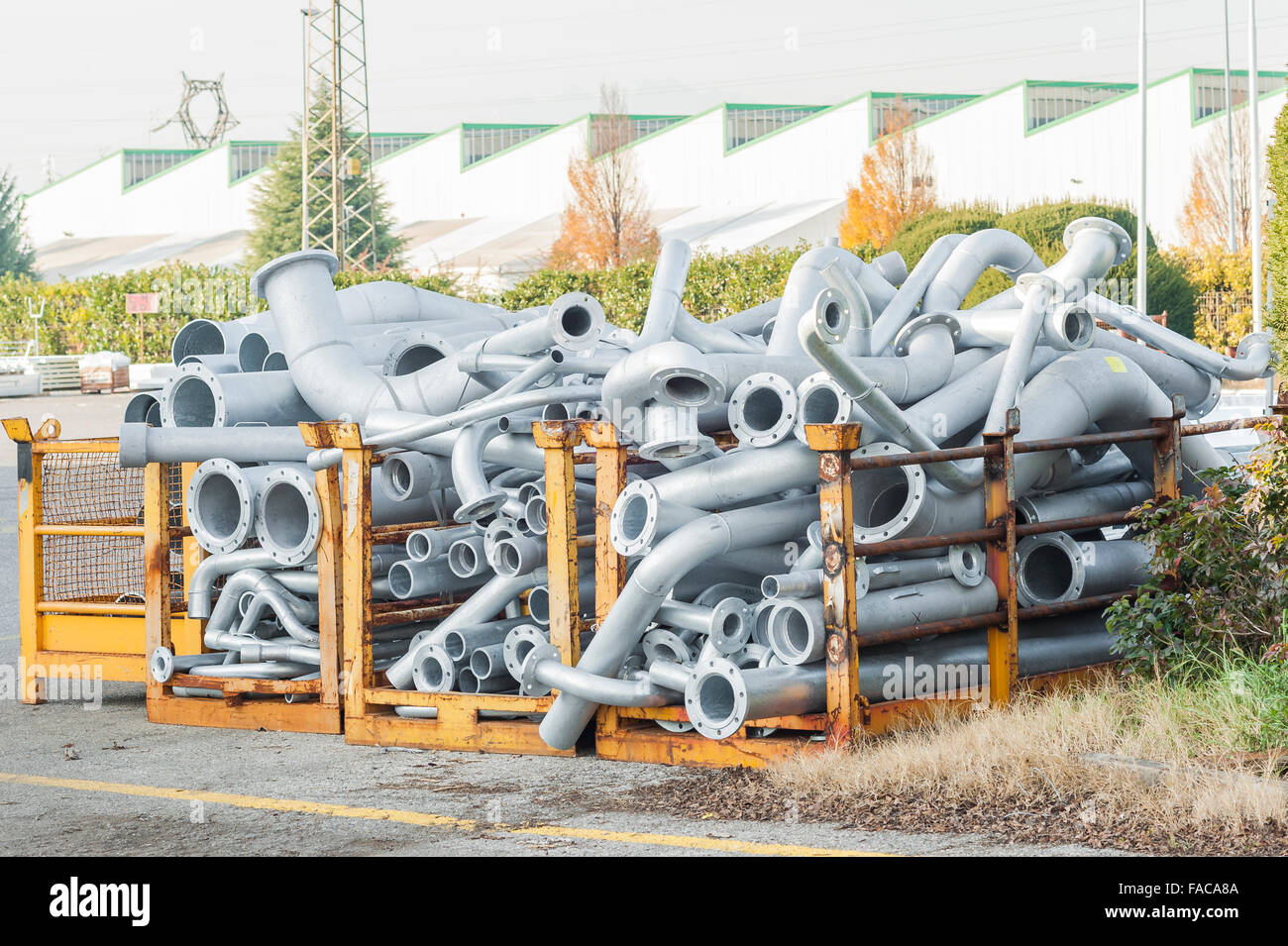 Flanged steel pipes, already bent fit to be mounted on a plant Stock ...