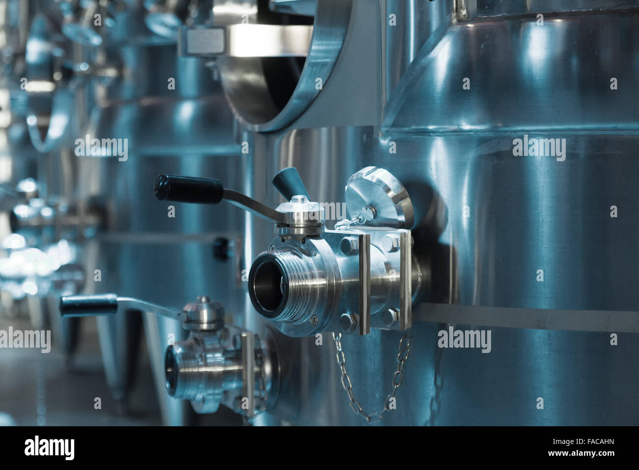 equipment of contemporary winery with stell barrels Stock Photo - Alamy