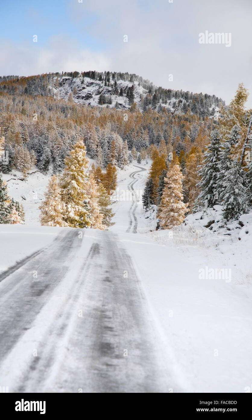 First snow in a mountain pass in early autumn Stock Photo - Alamy