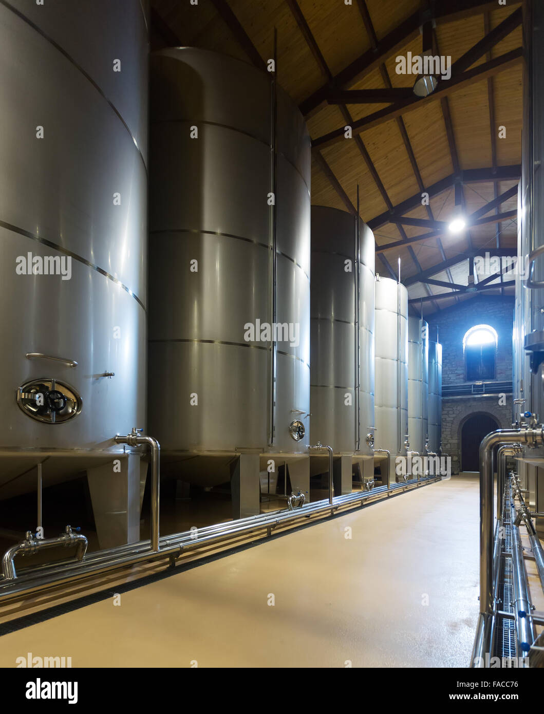 contemporary large stell barrels in winery factory Stock Photo - Alamy