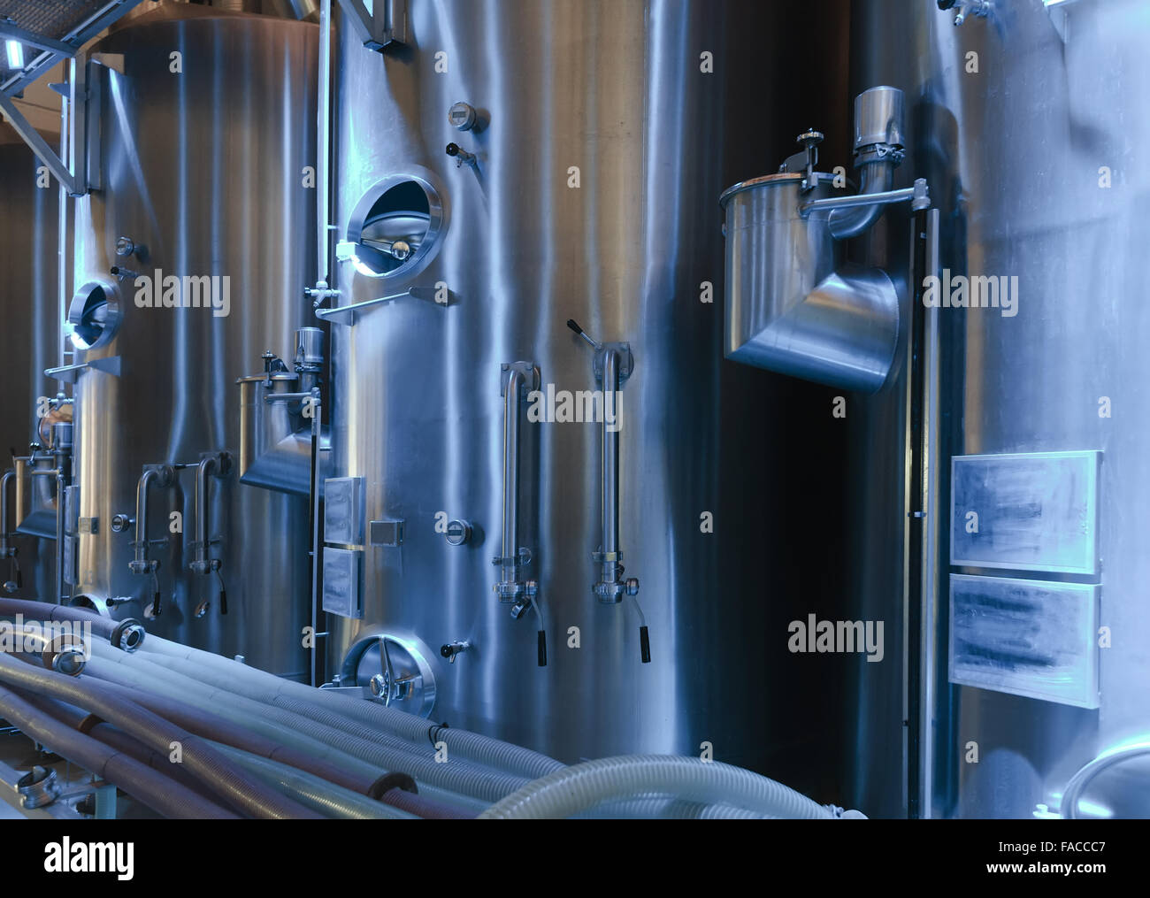 Modern stell barrels in interior of contemporary winemaker Stock Photo ...