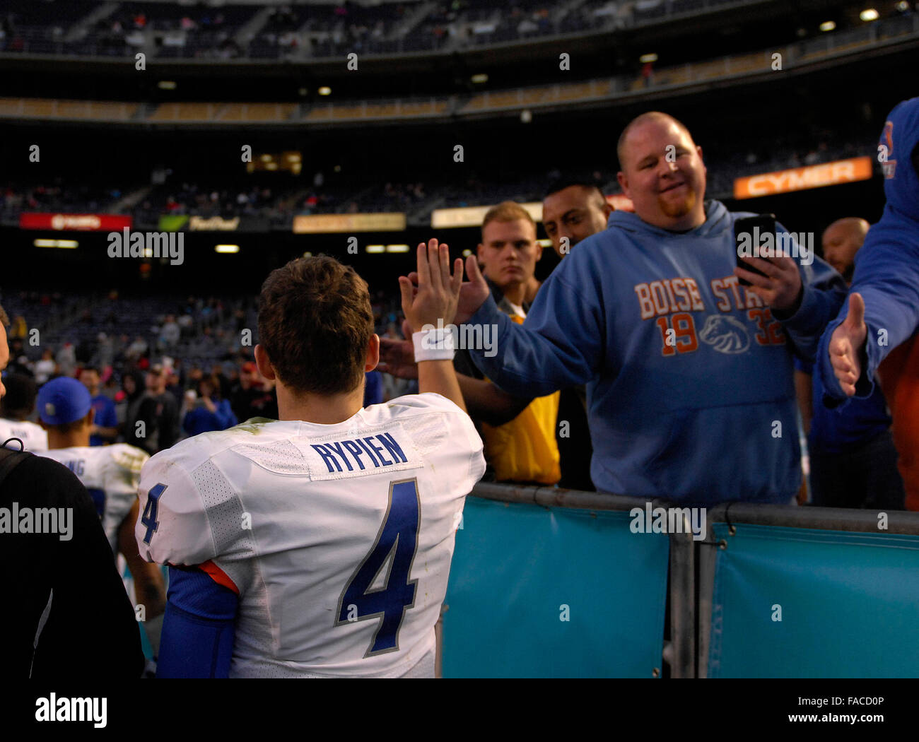 San Diego, CA. 23rd Dec, 2015. Broncos quarterback (4) Brett Rypien in ...