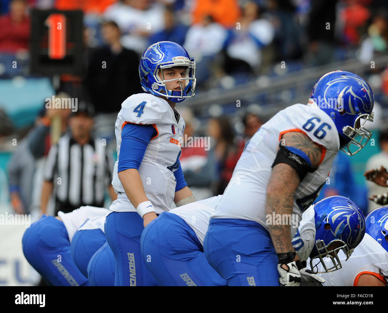 San Diego, CA. 23rd Dec, 2015. Broncos quarterback (4) Brett Rypien in ...