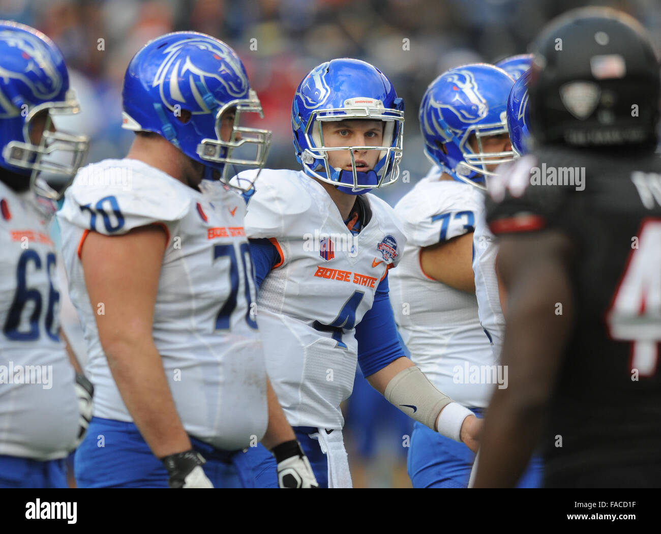 San Diego, CA. 23rd Dec, 2015. Broncos quarterback (4) Brett Rypien in ...