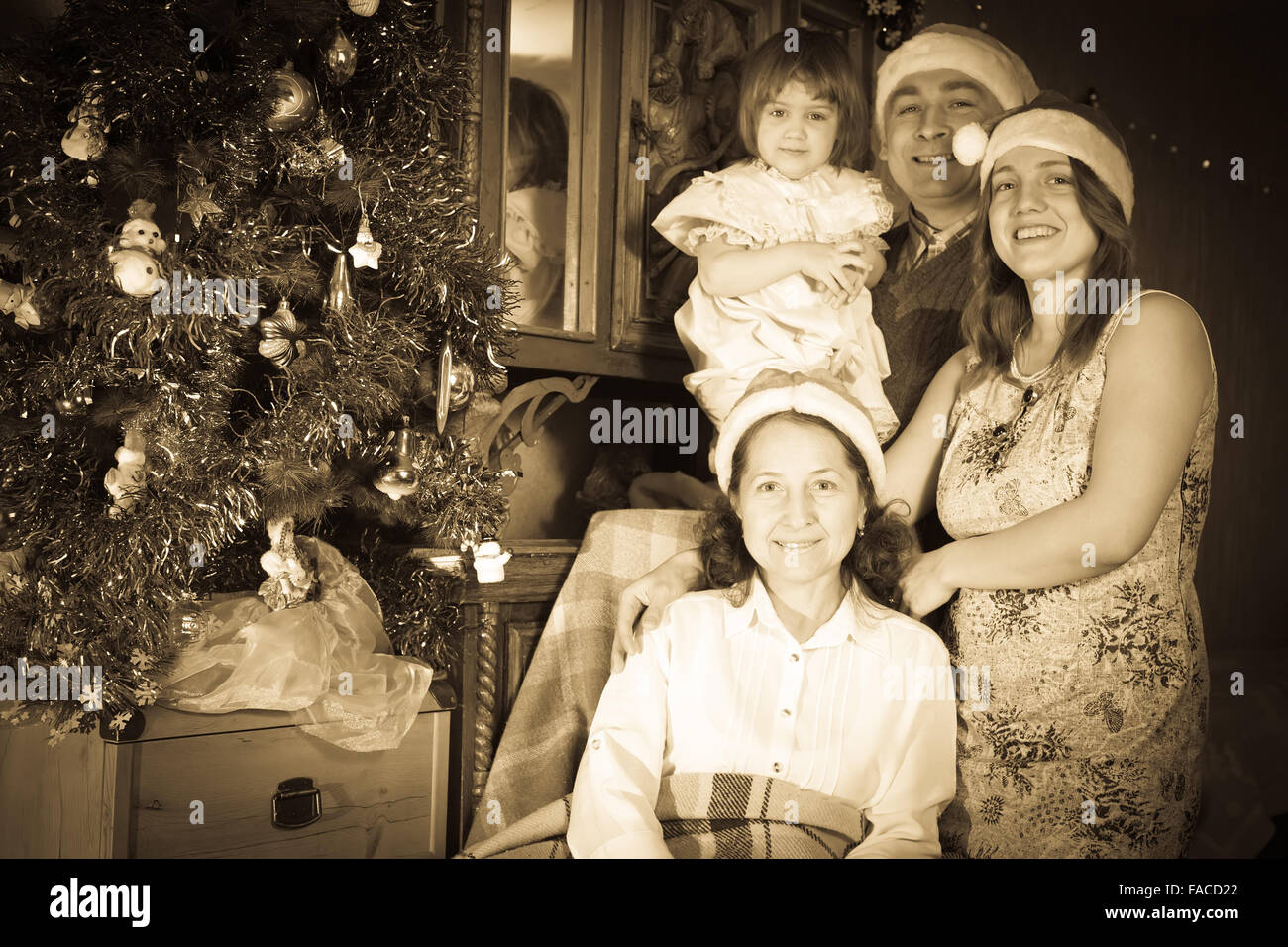 Vintage photo of happy family of three generations celebrating ...
