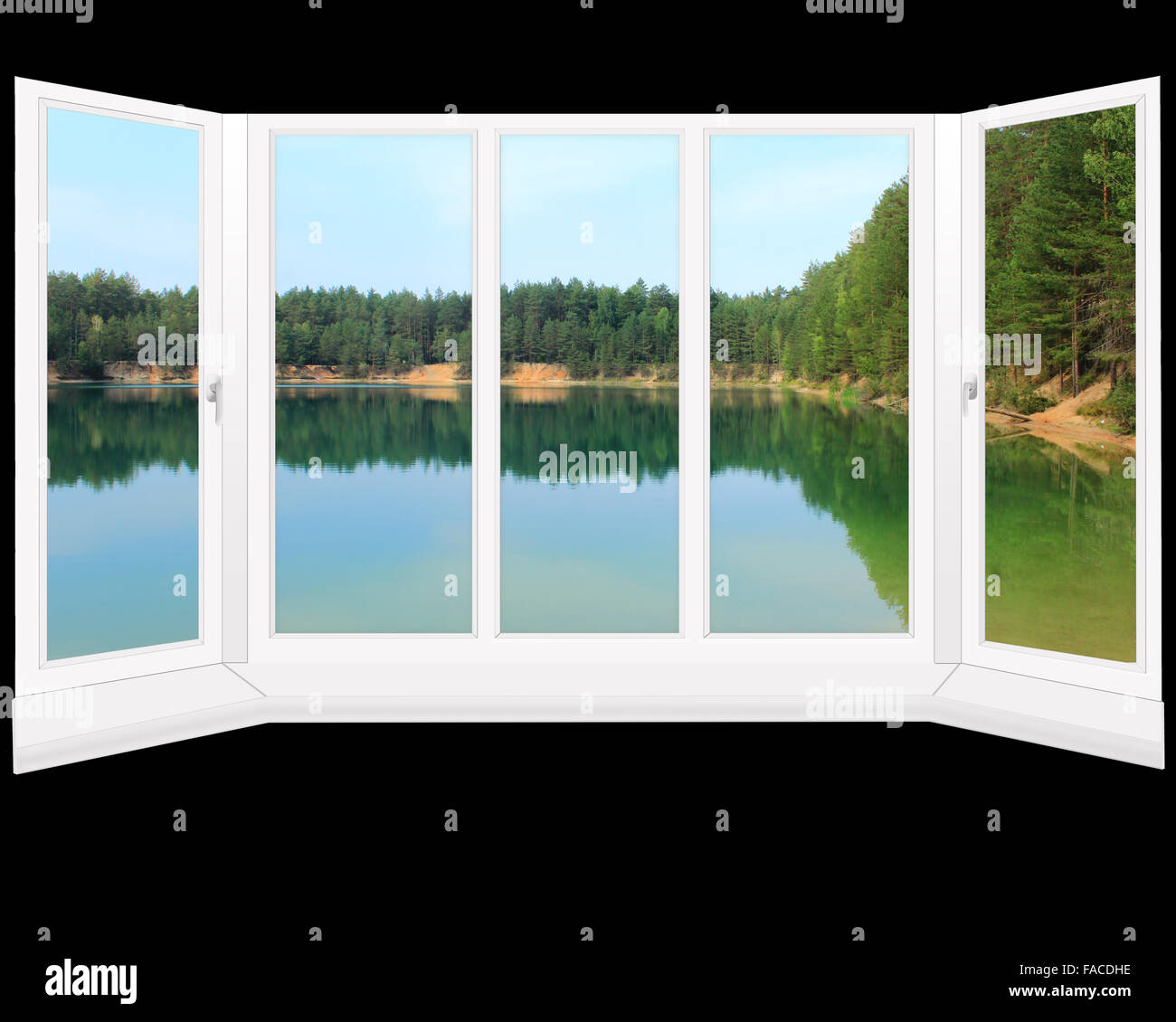 modern window overlooking the summer forest lake Stock Photo - Alamy