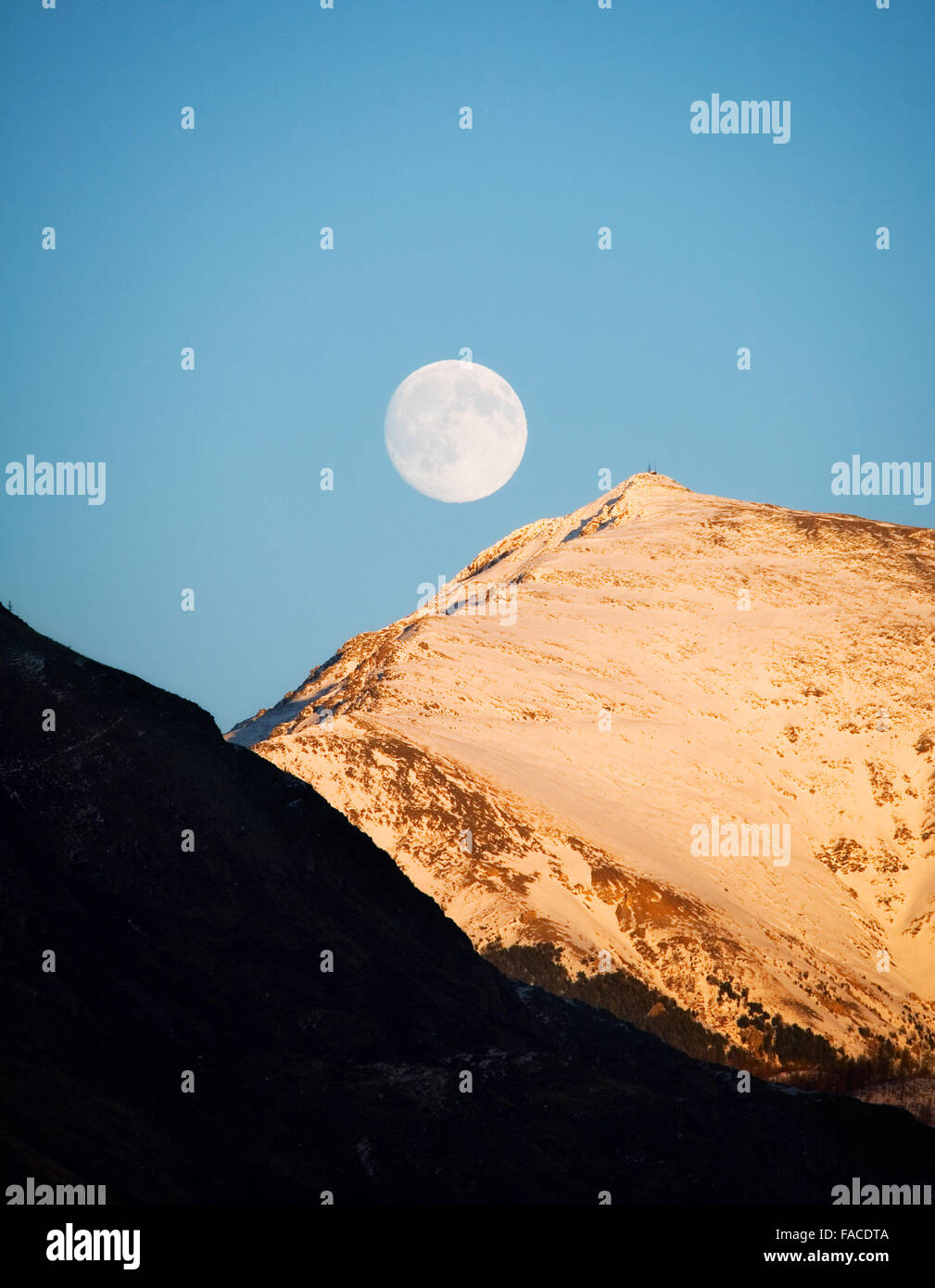The mountains, the moon, the blue sky and sunset Stock Photo - Alamy