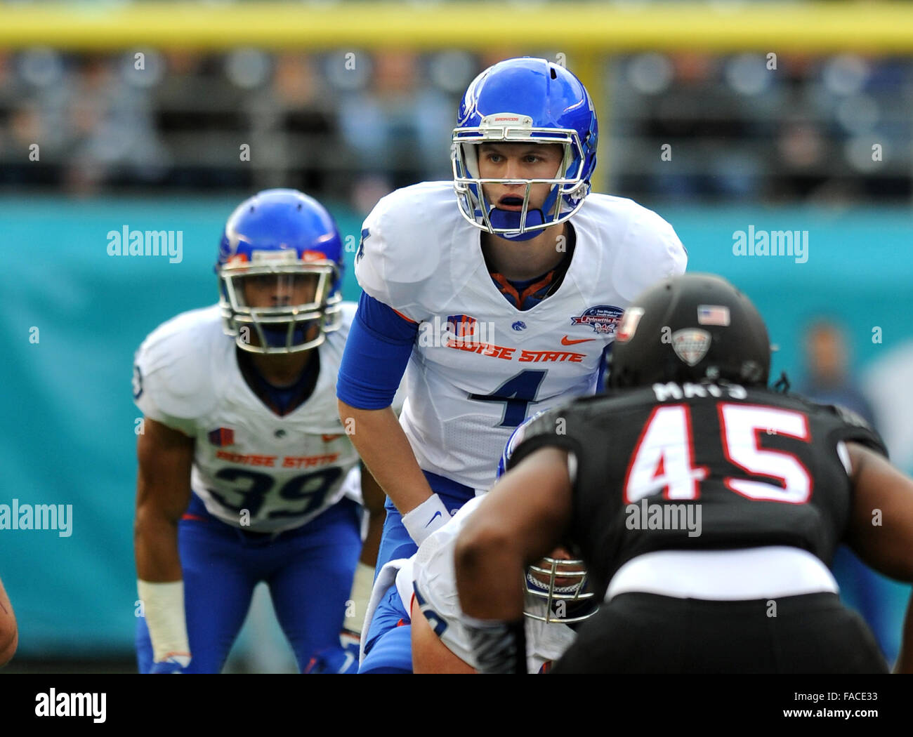 San Diego, CA. 23rd Dec, 2015. Broncos quarterback (4) Brett Rypien in ...