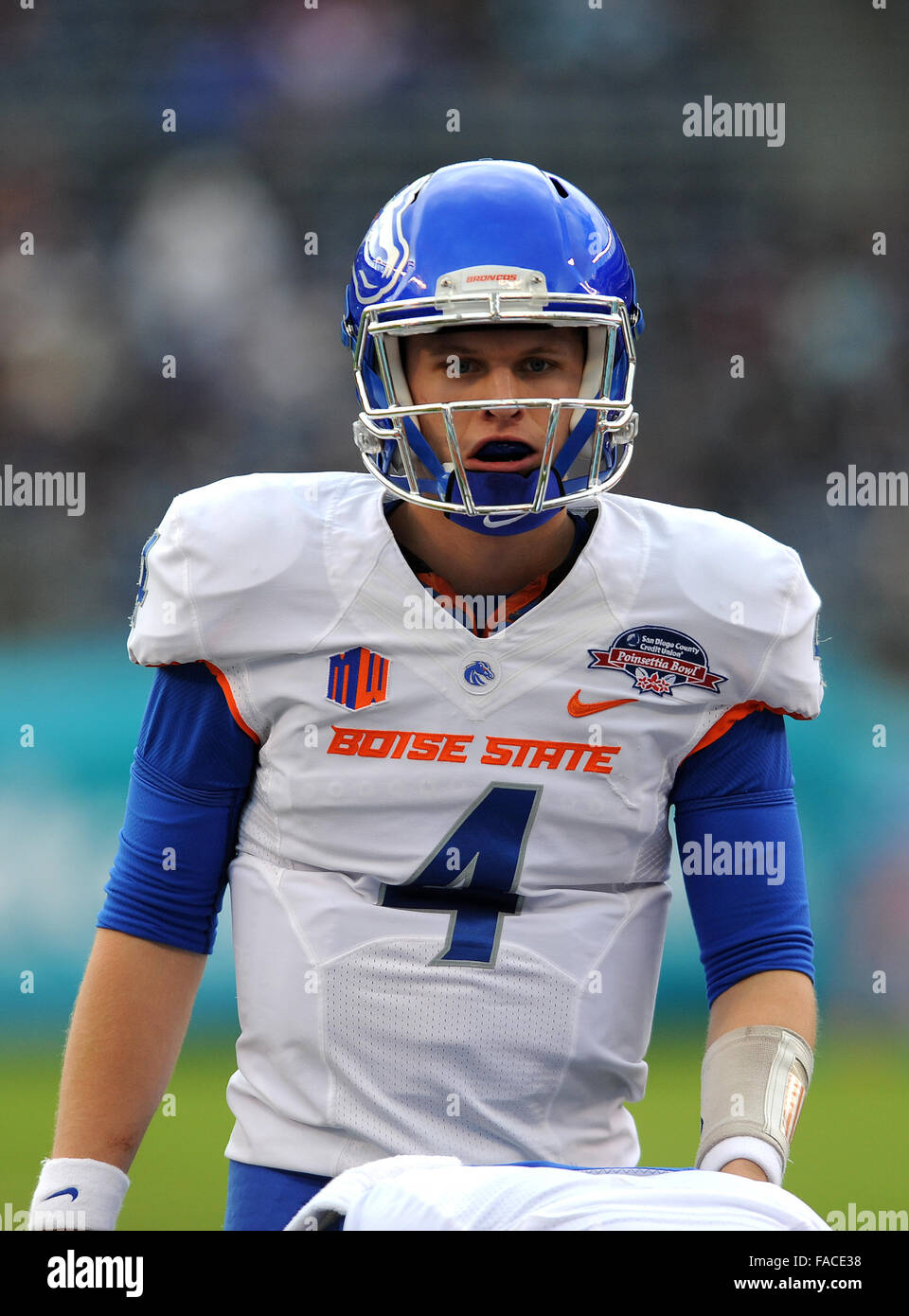 San Diego, CA. 23rd Dec, 2015. Broncos quarterback (4) Brett Rypien in ...