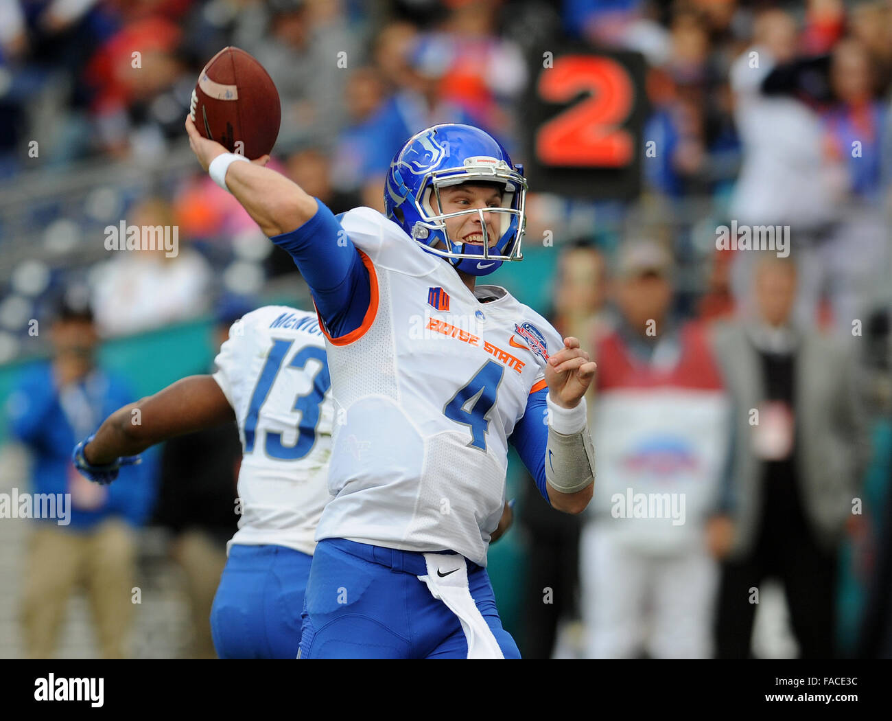 San Diego, CA. 23rd Dec, 2015. Broncos quarterback (4) Brett Rypien in ...
