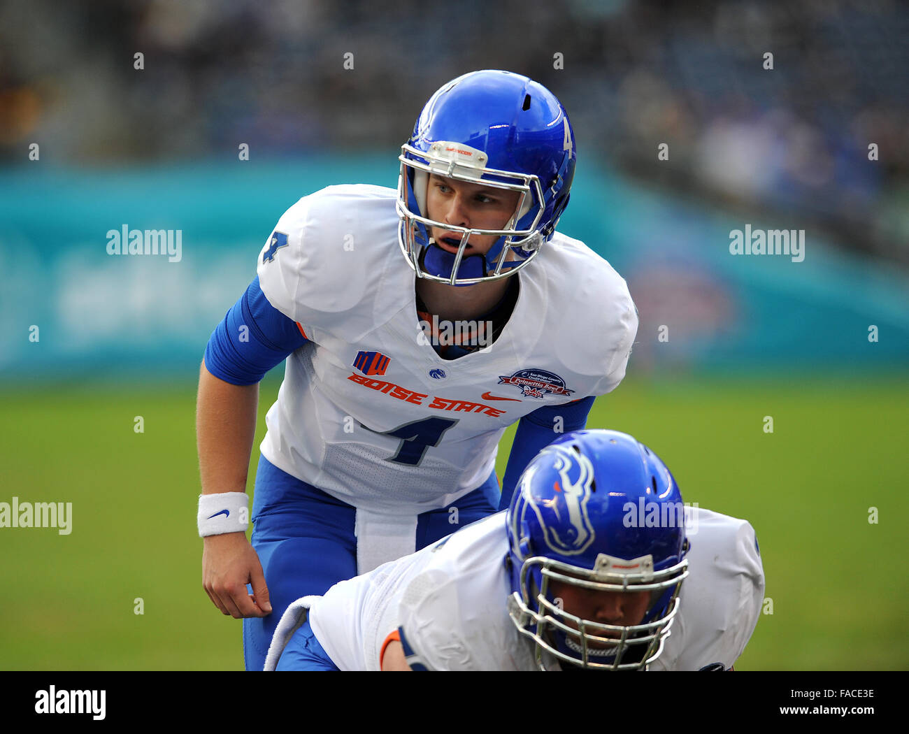 San Diego, CA. 23rd Dec, 2015. Broncos quarterback (4) Brett Rypien in ...