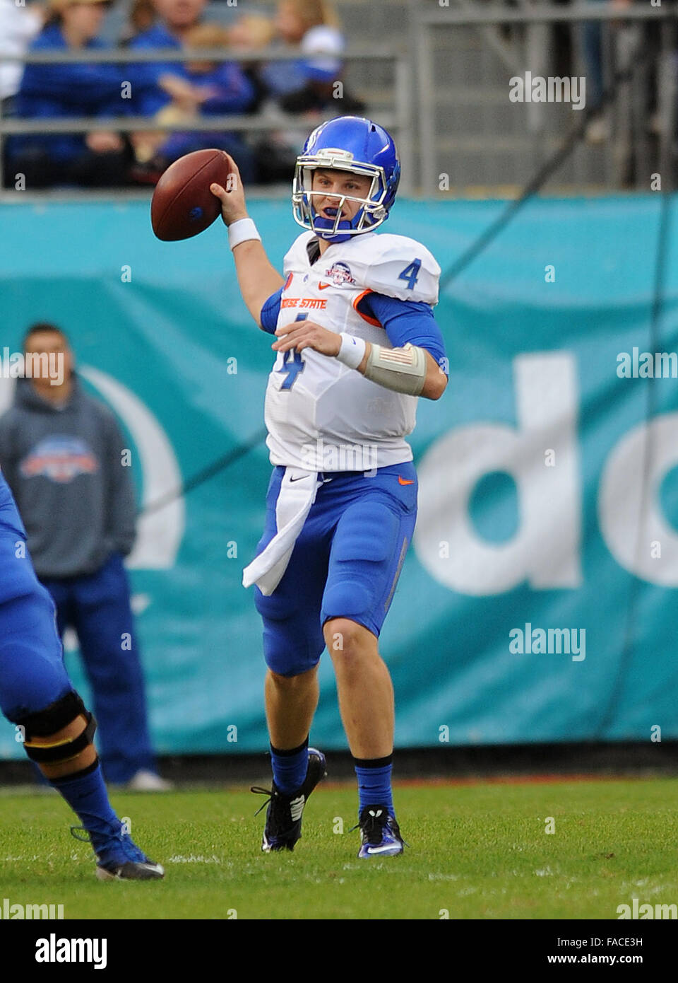 San Diego, CA. 23rd Dec, 2015. Broncos quarterback (4) Brett Rypien in ...