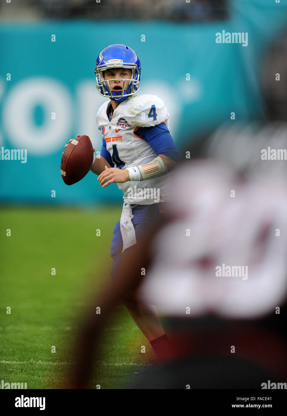 San Diego, CA. 23rd Dec, 2015. Broncos quarterback (4) Brett Rypien in ...