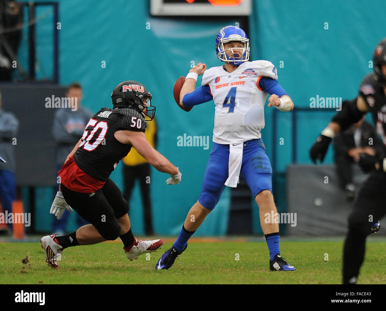 San Diego, CA. 23rd Dec, 2015. Broncos quarterback (4) Brett Rypien, is ...