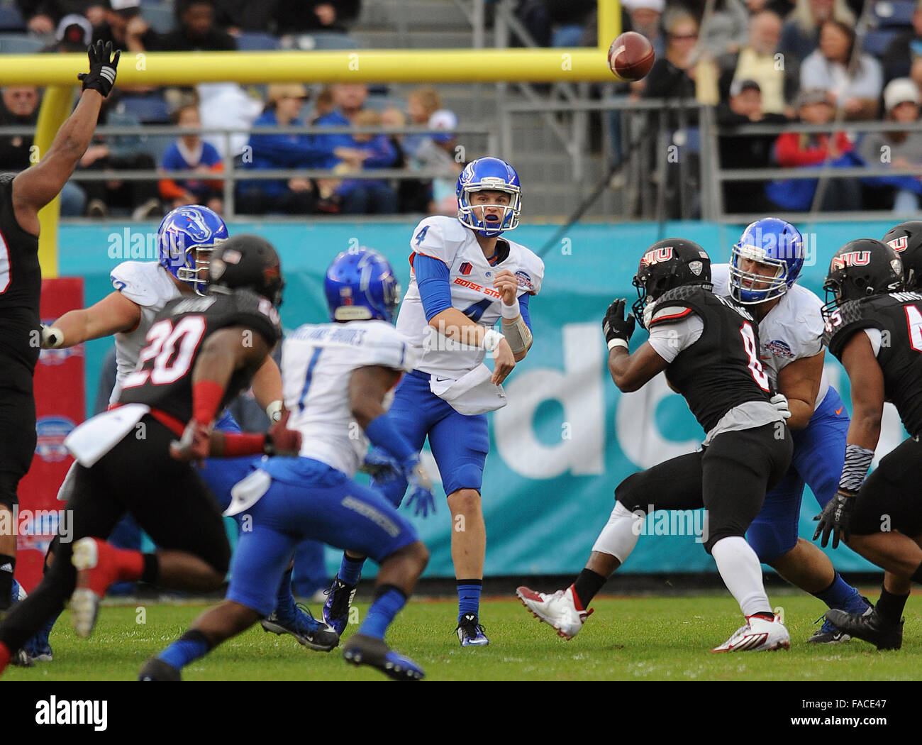 San Diego, CA. 23rd Dec, 2015. Broncos quarterback (4) Brett Rypien in ...