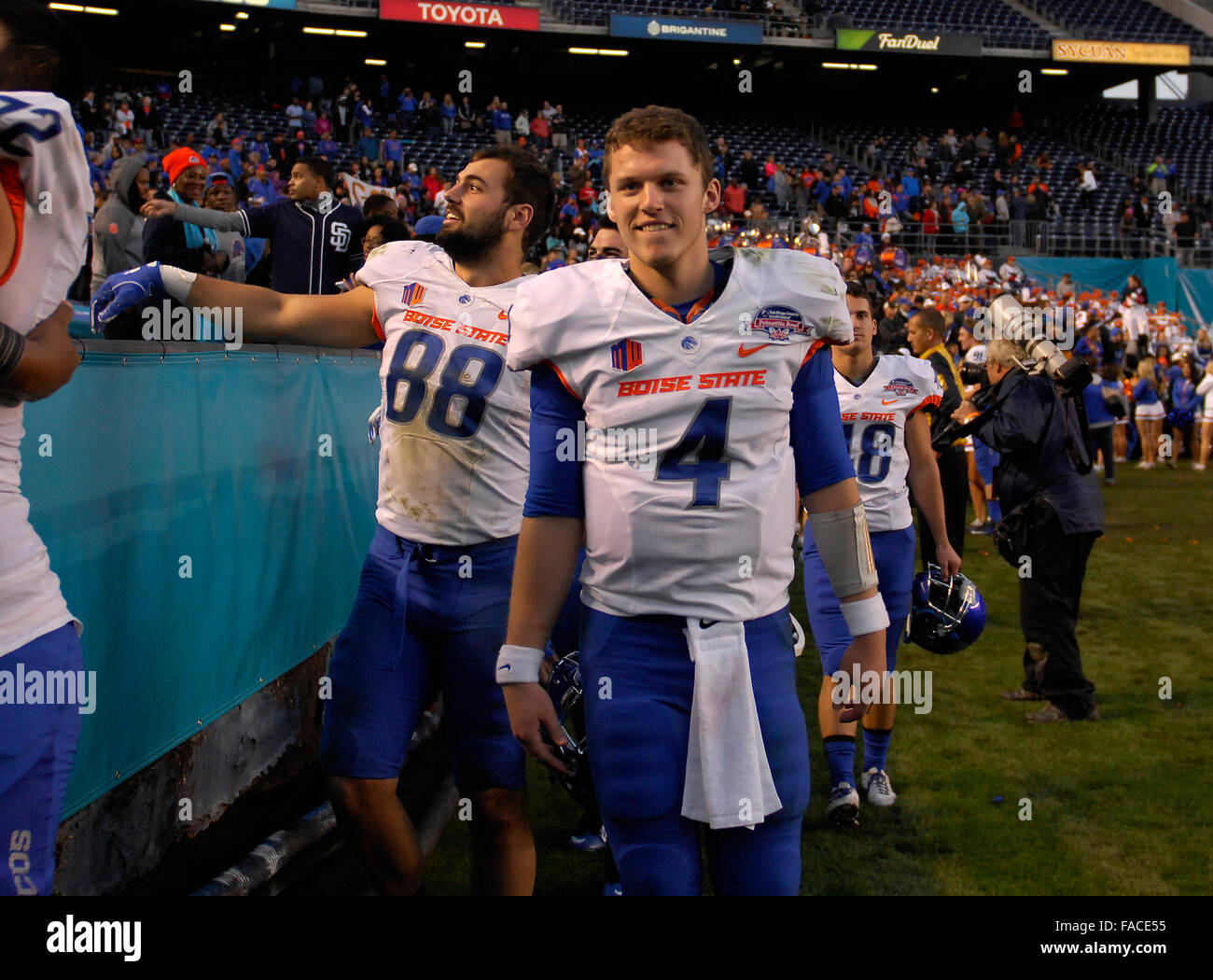 San Diego, CA. 23rd Dec, 2015. Broncos quarterback (4) Brett Rypien in ...
