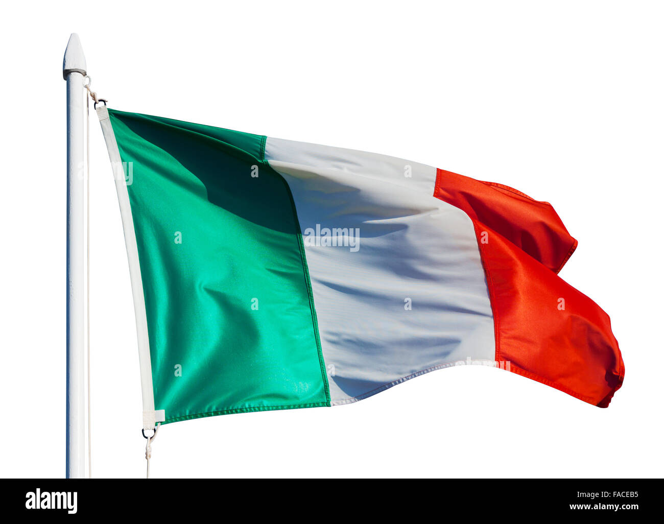 Flag of Italy in flight. Isolated over white Stock Photo - Alamy