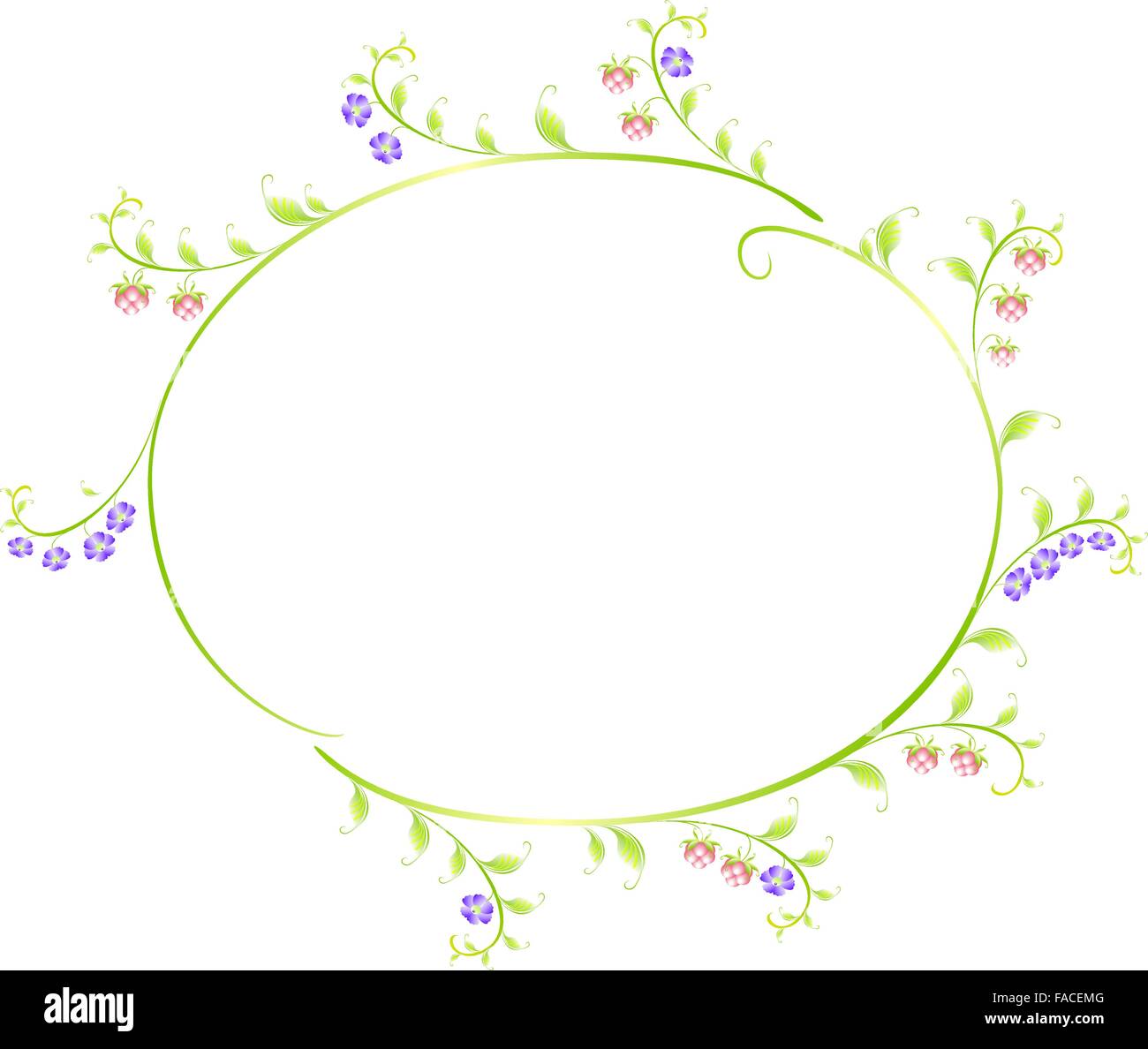 Frame in the shape of an ellipse of berries and flowers. EPS10 vector ...