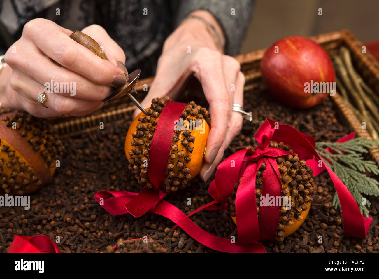 UK, England, Cheshire, Knutsford, Tatton Hall, Kitchen at Christmas ...